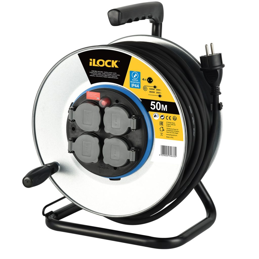 Metal Cable Reel with 4 Schuko Sockets and Extension Cord 50m – iLock
