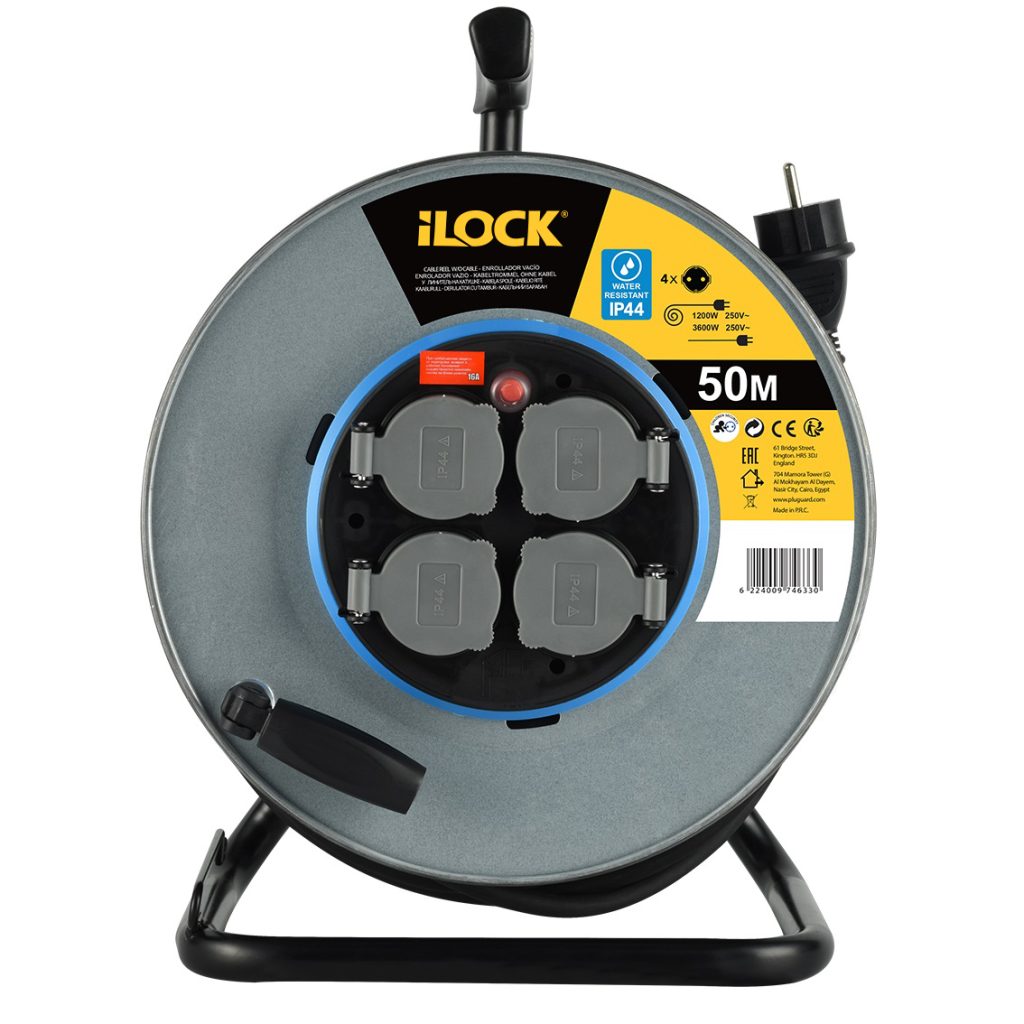Metal Cable Reel with 4 Schuko Sockets and Extension Cord 50m – iLock