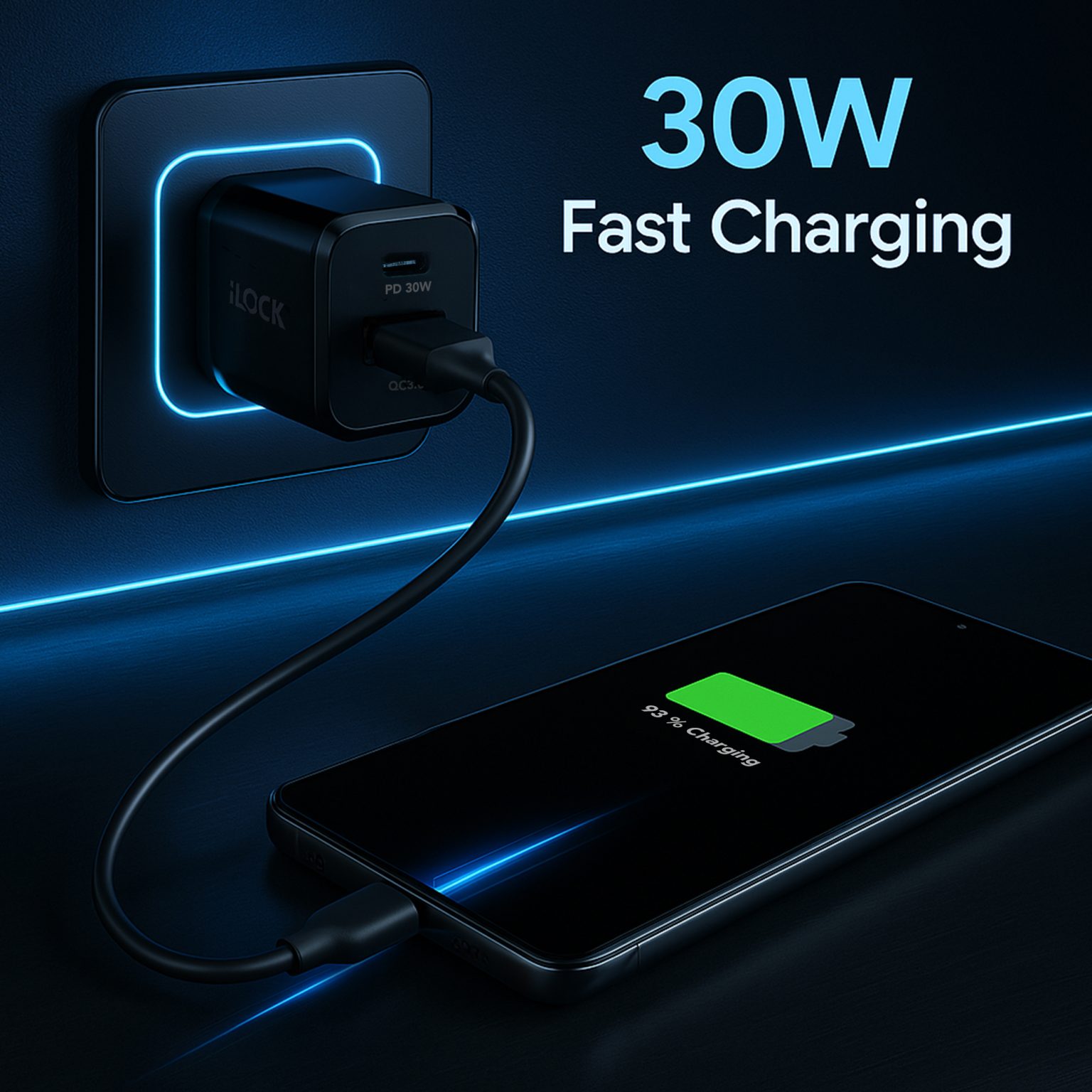 Wall Fast Charger 30W Dual Port (USB-A & USB-C) | QC 3.0 – iLock